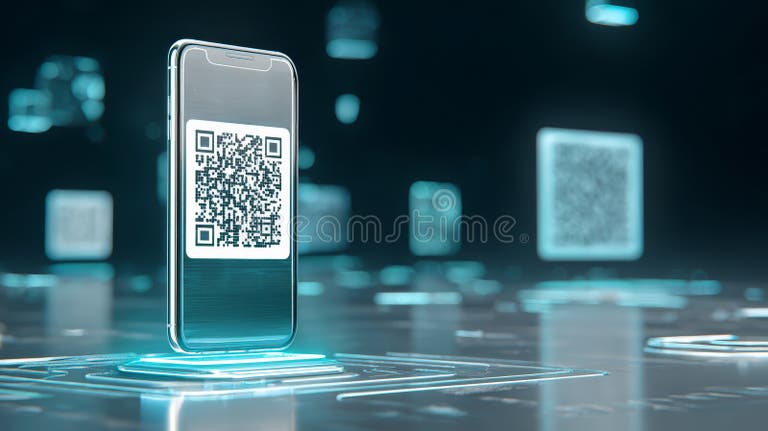 Modern Smartphone Displaying QR Code on Illuminated Platform with ...