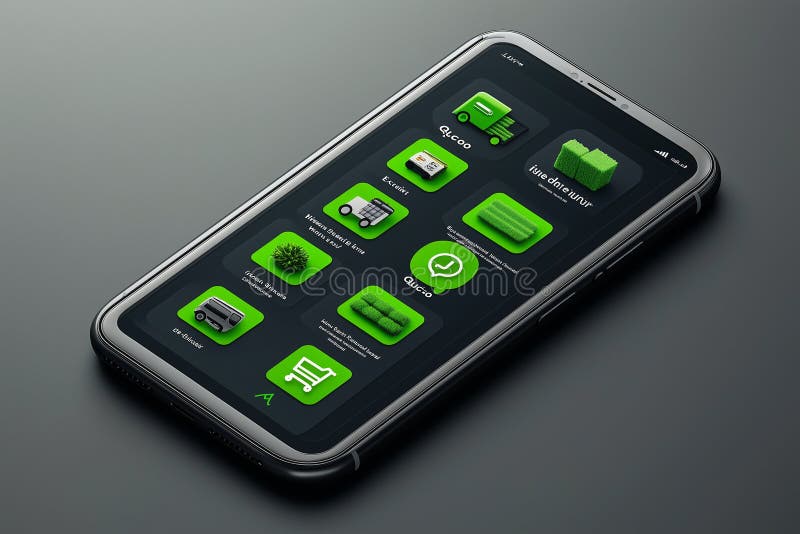 Modern Smartphone Displaying Sleek Green Themed App Interface with ...