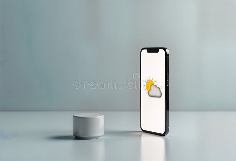 Modern Smartphone Displays Weather App. Light Gray Background. Sunny ...