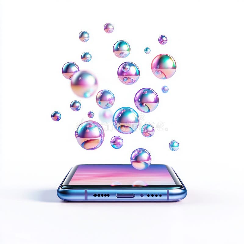 Modern Smartphone with Floating Bubbles Isolated on White Background ...