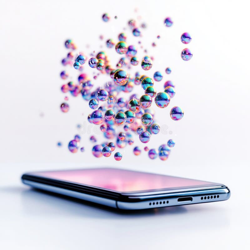 Modern Smartphone with Floating Bubbles Isolated on White Background ...