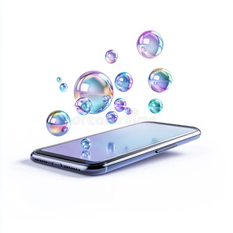 Modern Smartphone with Floating Bubbles Isolated on White Background ...