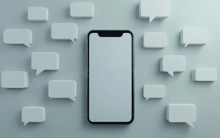 Modern Smartphone Floating Text Bubbles on Gradient Blue Background ...