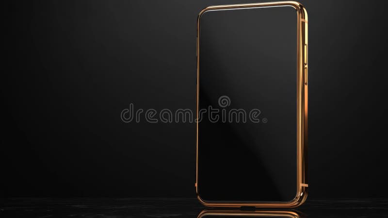 Modern Smartphone with Golden Metallic Frame on a Reflective Surface ...