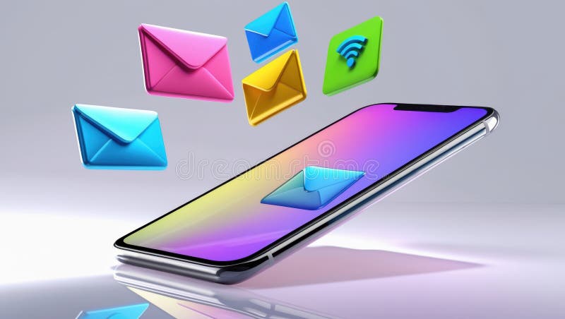 Modern Smartphone with Colorful Email Icons and Wireless Symbol ...