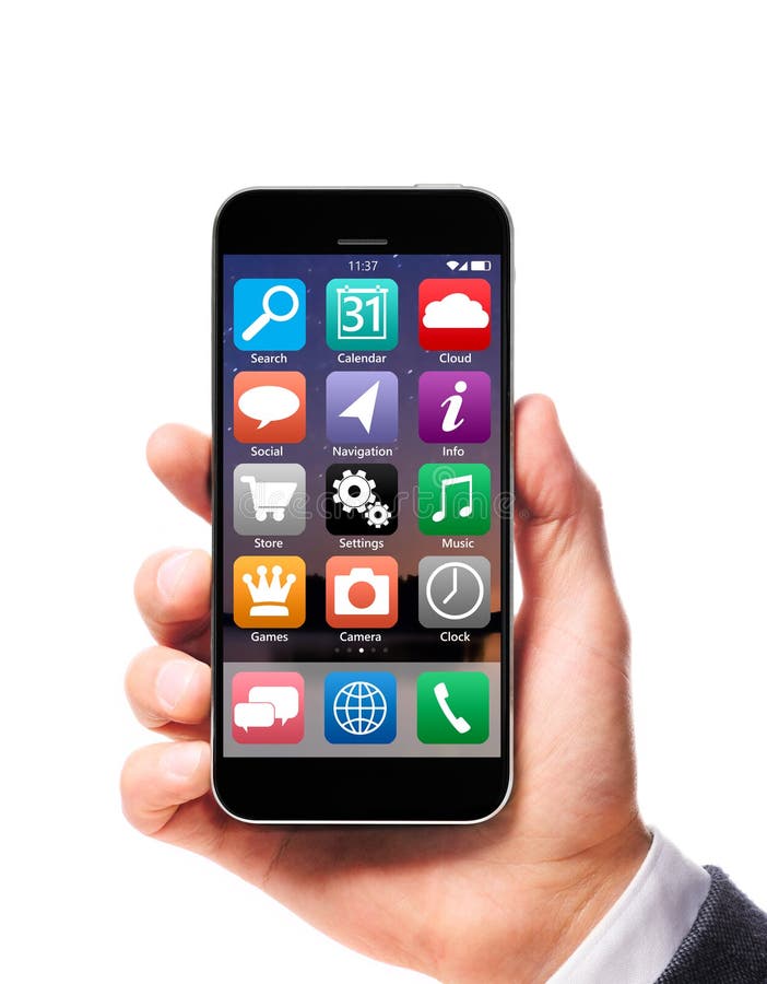 Modern smartphone in hand stock image. Image of electronic - 59820679