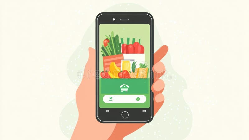 Modern Smartphone in Hand Displaying Vibrant Grocery Delivery App with ...