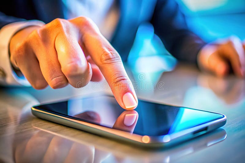 Modern Smartphone Interaction Closeup of a Finger Tapping a Bright ...
