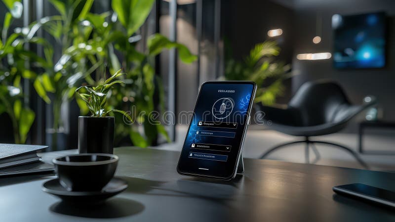 Modern Smartphone Interaction Showcase Sleek Office Space Digital ...