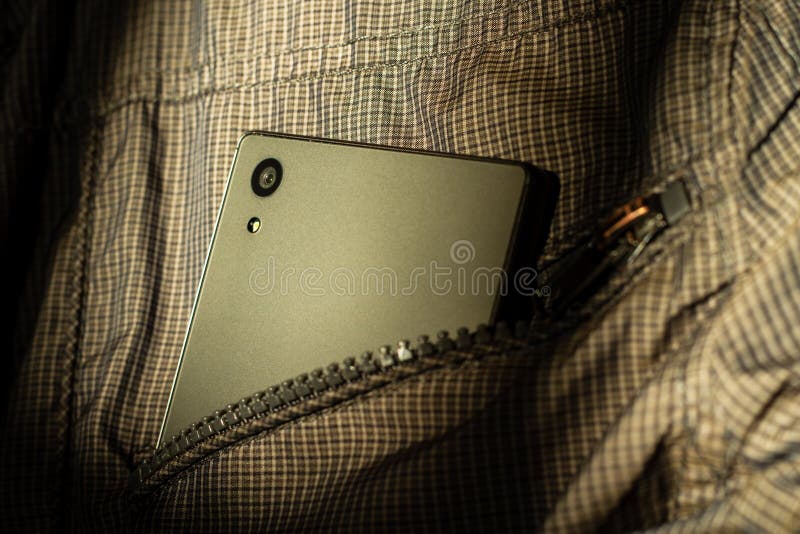 Modern Smartphone in Jacket Pocket Stock Photo - Image of information ...