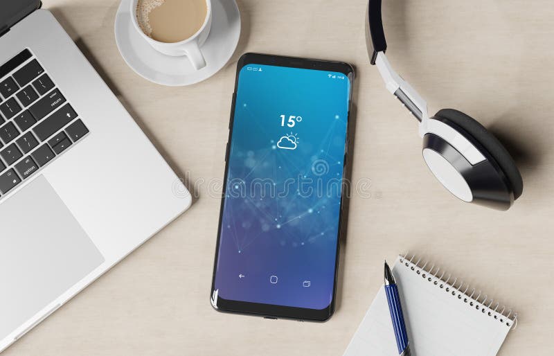 Modern Smartphone Laying On Desktop Mockup 3d Rendering Stock ...