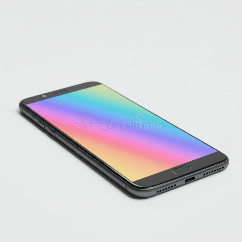 A Modern Smartphone Lies on a Plain Surface, with a Metallic Black ...