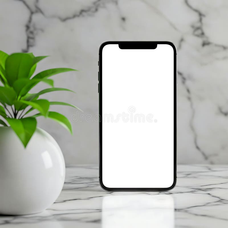 A Modern Smartphone Mockup with Blank White Screen on Grey Marble ...