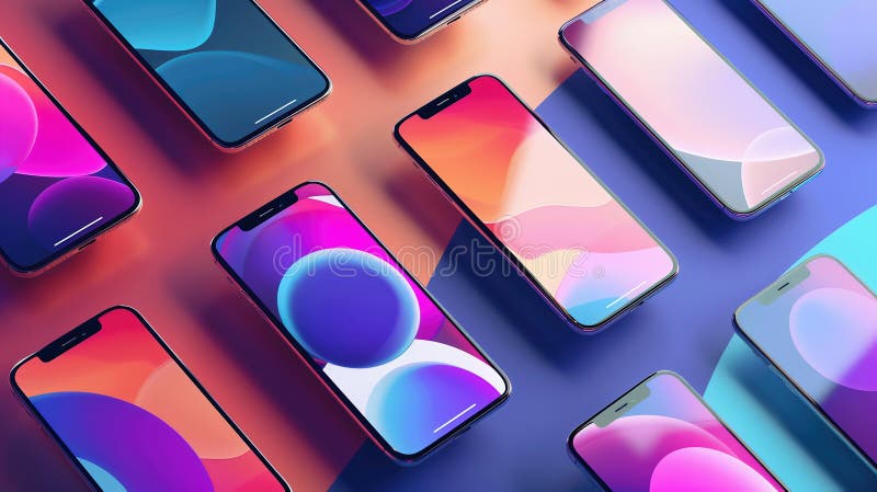 Modern Smartphone Mockups Floating with Geometric Backdrop. Dynamic ...