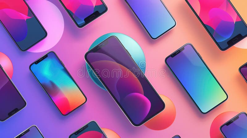 Modern Smartphone Mockups Floating with Geometric Backdrop. Dynamic ...