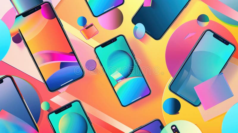Modern Smartphone Mockups Floating with Geometric Backdrop. Dynamic ...