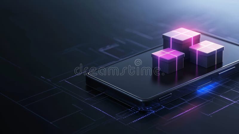 A Modern Smartphone with Mysterious Cube Balanced on Top, Intrigue and ...