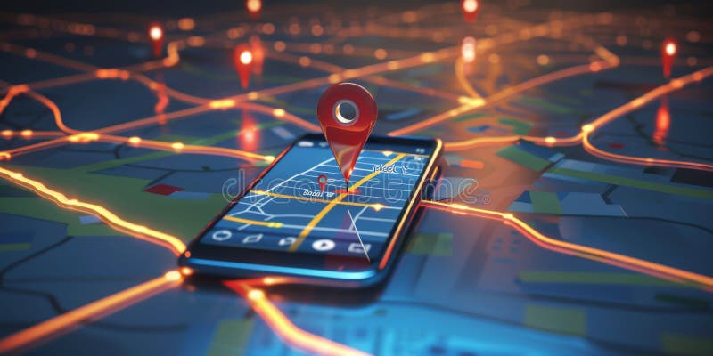 Modern Smartphone Navigation Concept on Digital Map with Real-Time GPS ...