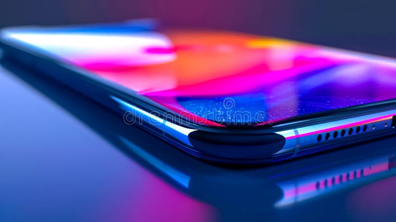 Modern Smartphone Reflecting Vibrant Colors in Its Glass Surface Stock ...