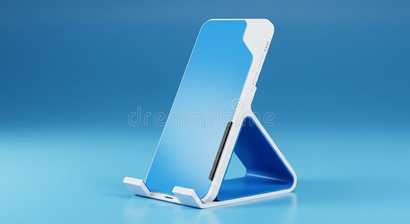 A Modern Smartphone with a Reflective Blue Screen, Propped Up by a ...