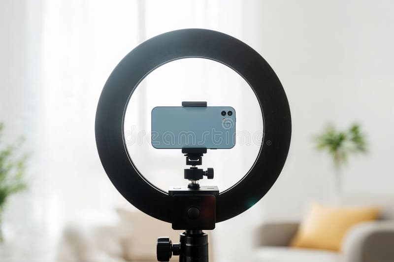 Smartphone Mounted on Ring Light for Vlogging Stock Illustration ...