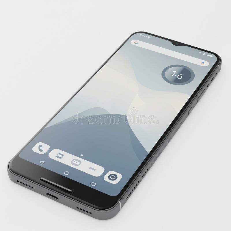A Modern Smartphone with a Sleek Black Design Lying Flat on a White ...