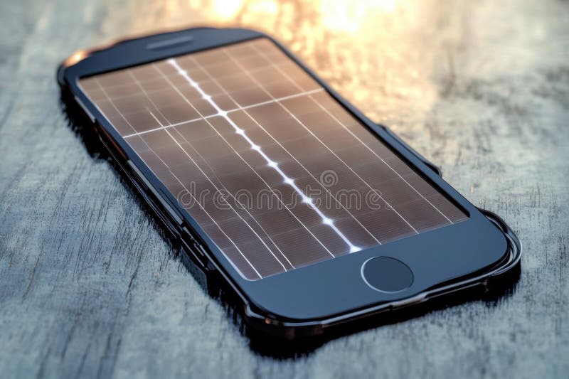 Modern Smartphone Solar Panel Charging Technology Wooden Surface Stock ...