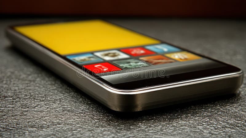 Modern Smartphone on Textured Surface Displaying Colorful App Icons and ...