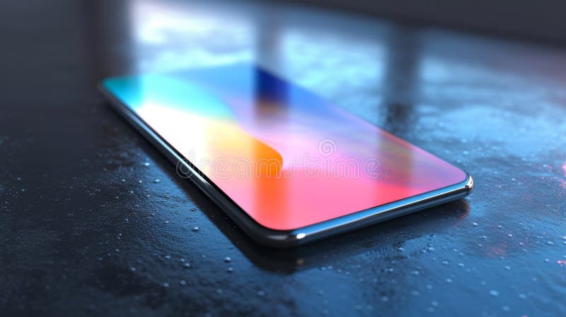 Modern Smartphone with Vibrant Display on Wet Surface, Close-up View ...