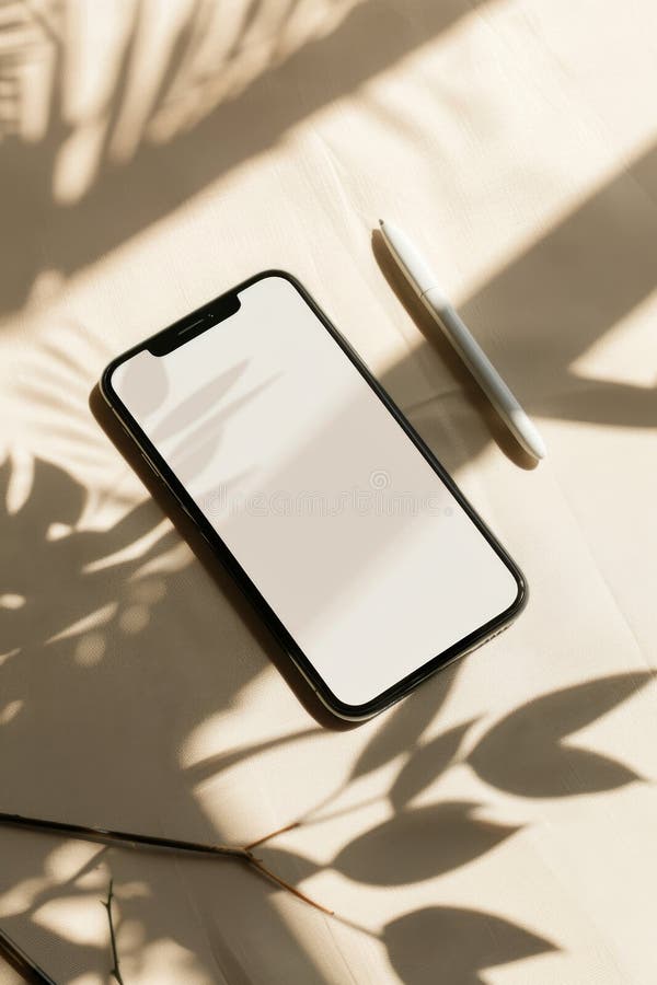 Modern Smartphone with White Blank Screen on a Textured Surface ...