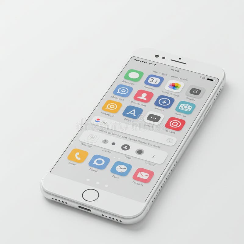 A Modern Smartphone on a White Surface Displays a Colorful Array of App ...
