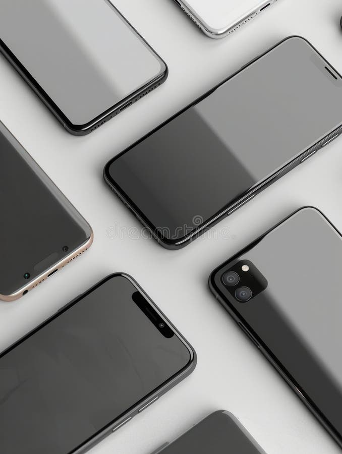 Modern Smartphones Arranged in Various Angles on a White Background ...