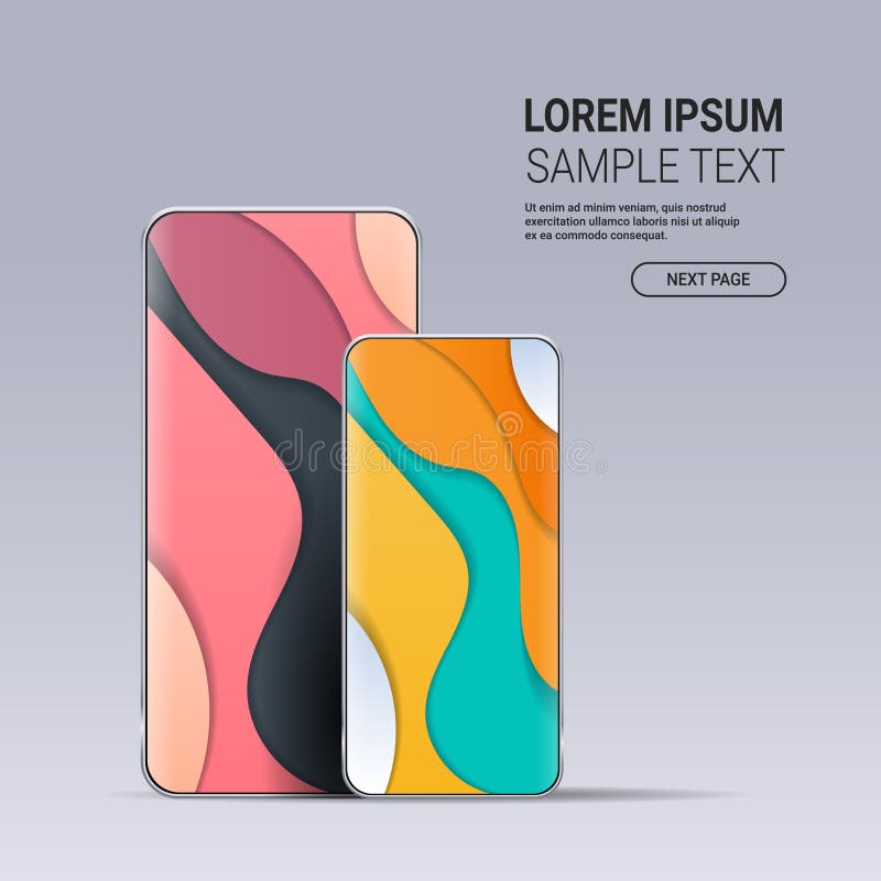 Modern Smartphones with Colored Screens Realistic Mockup Gadgets and ...