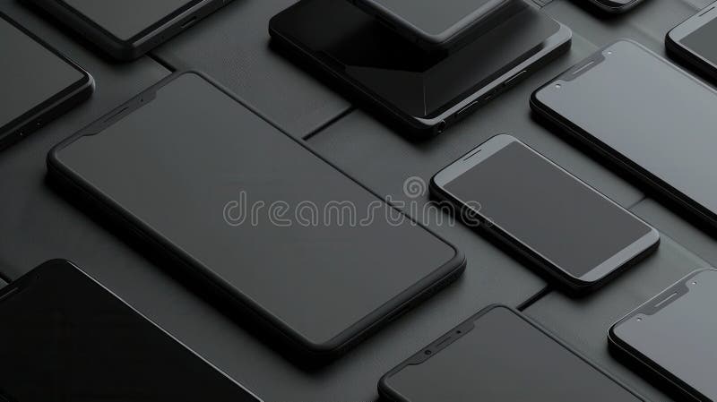 Modern Smartphones Displayed on a Dark Surface from Different Angles ...