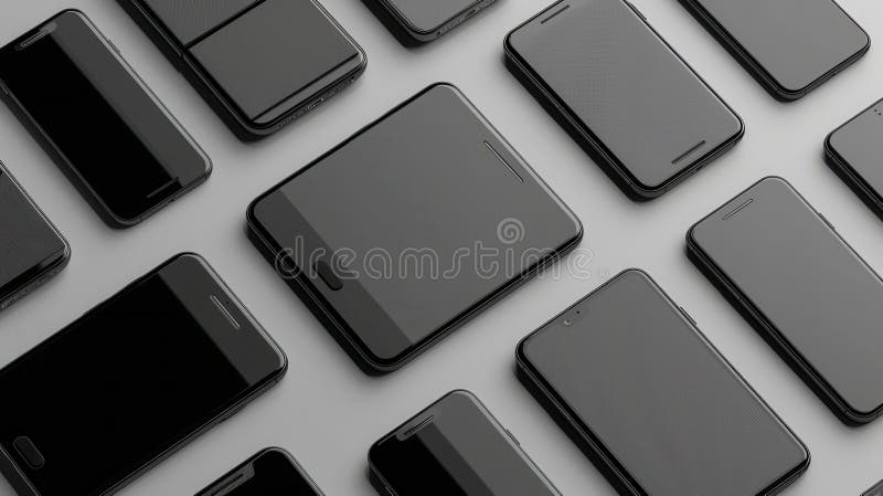 Modern Smartphones Displayed in Different Angles on a Grey Background ...