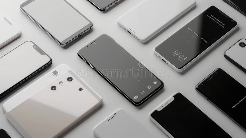 Modern Smartphones Displayed in Flat Lay on a White Surface ...