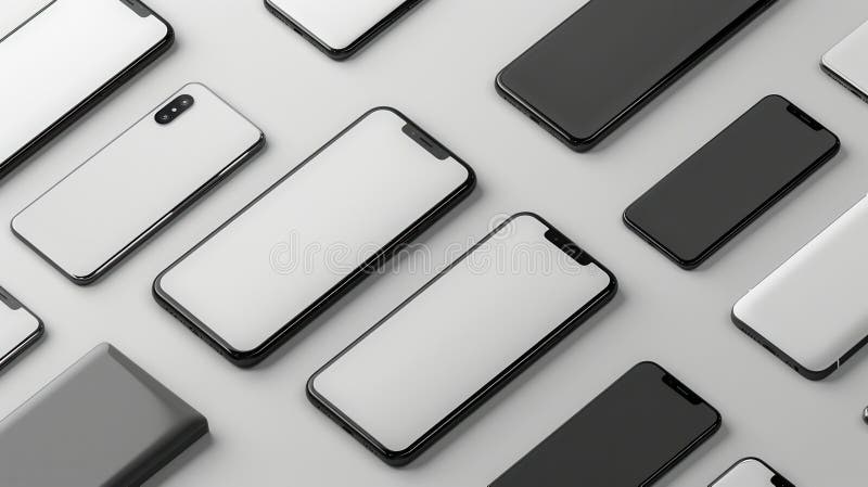 Modern Smartphones Placed in a Diagonal Pattern on a Grey Surface. the ...