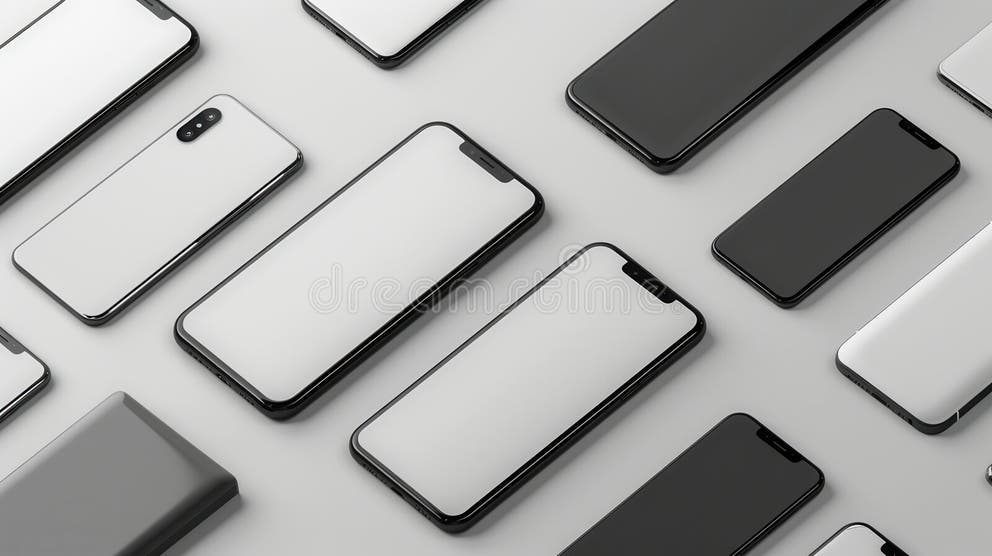 Modern Smartphones Placed in a Diagonal Pattern on a Grey Surface. the ...