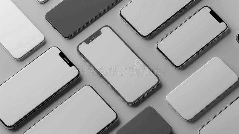 Modern Smartphones in Various Angles on a Gray Surface, All Facing ...