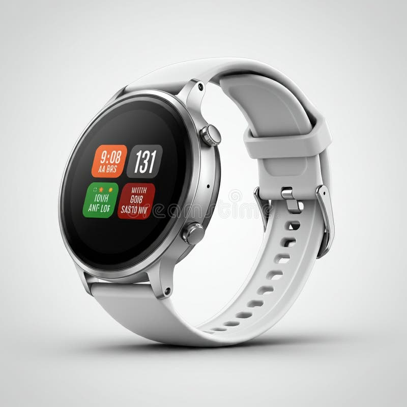 Modern Smartwatch with a Circular Display and Silver Frame, Featuring a ...