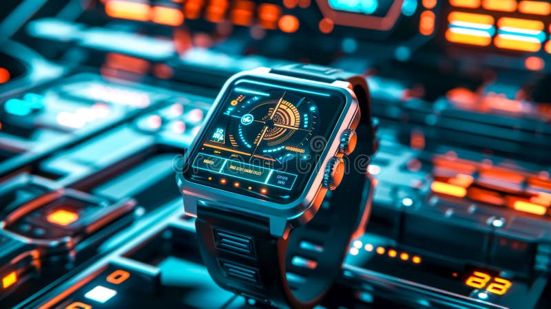 Modern Smartwatch Displaying Futuristic Hud Interface in Spaceship ...