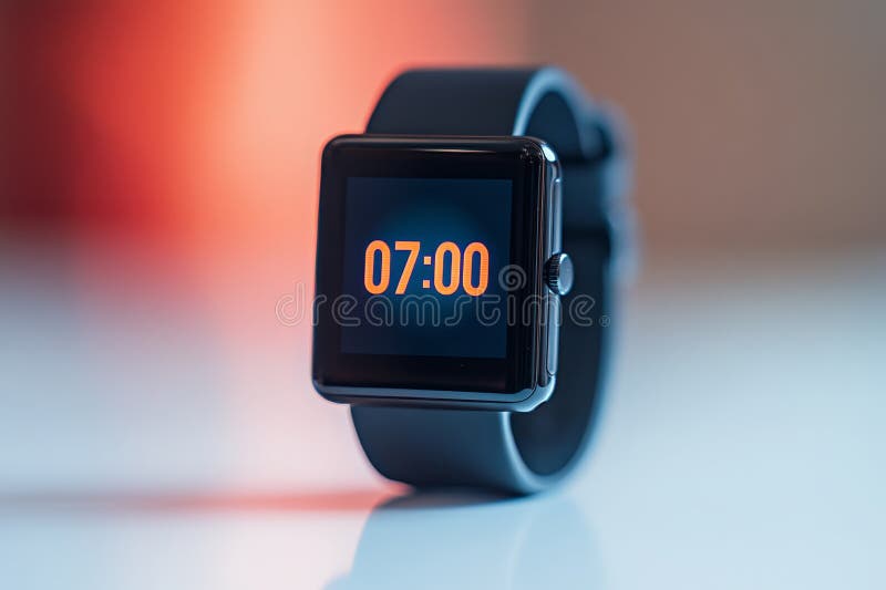 Modern Smartwatch Displaying Time by Red Numbers Stock Image - Image of ...