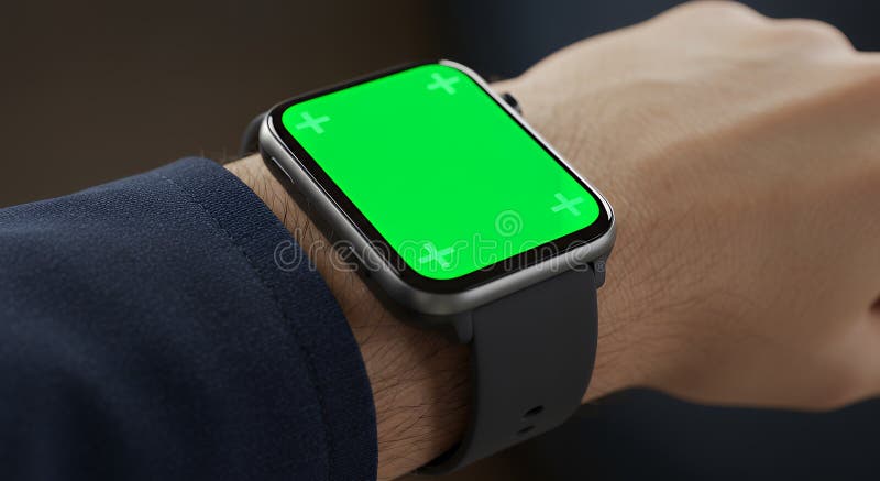 Modern Smartwatch with Green Screen Display on Wrist Stock Illustration ...