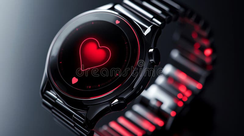 Modern Smartwatch with Heart Health Display on Metallic Band Stock ...