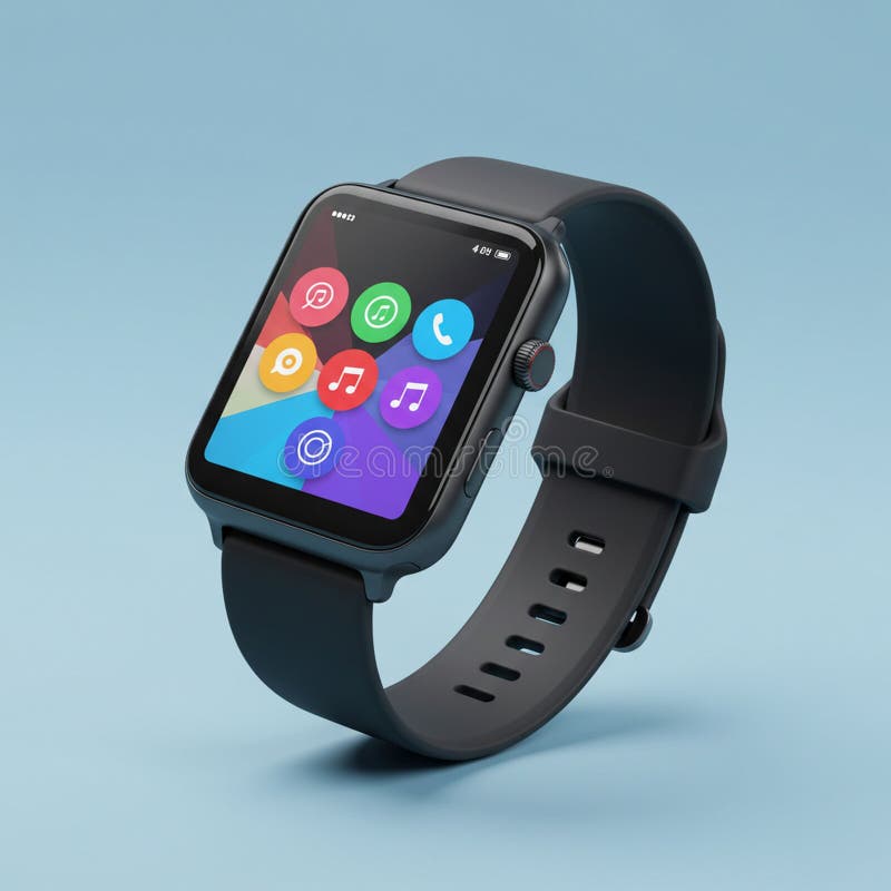A Modern Smartwatch with a Matte Black Strap and Rectangular ...