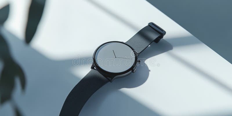Modern Smartwatch with a Minimalist Design Displayed on a Reflective ...