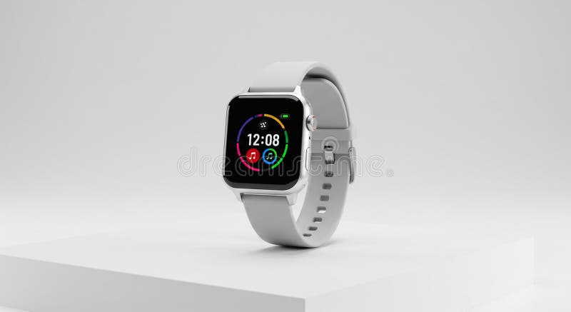 A Modern Smartwatch with a Rectangular Screen Displaying the Time As 12 ...