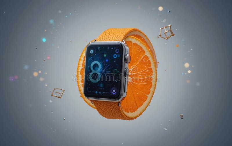 Modern Smartwatch Screen Wrapped Around a Juicy Orange Slice Stock ...