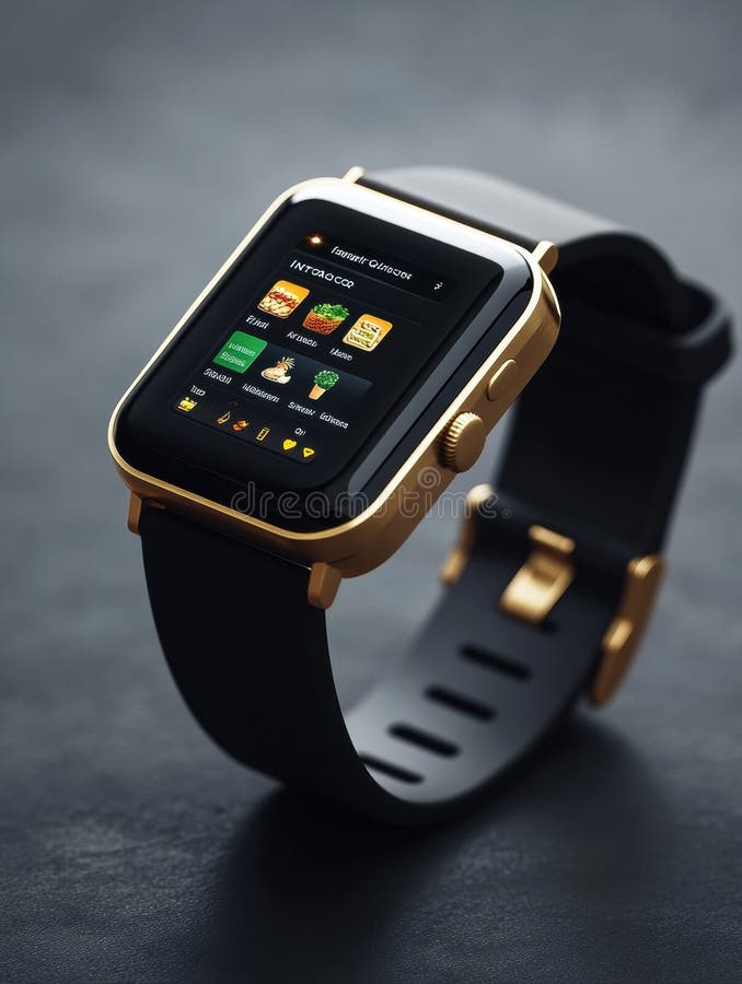 Modern Smartwatch Showcasing a Grocery List in a Sleek Interface with ...