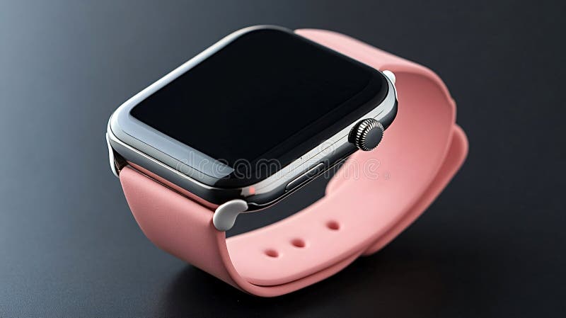 Modern Smart Watch with Pink Strap Lying on Dark Background Stock Image ...